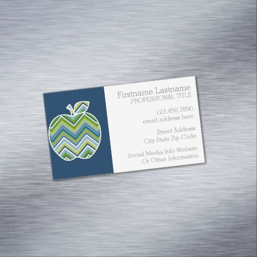 Custom Teacher Apple with Trendy Chevron Pattern Magnetic Business Card ...