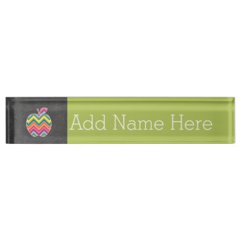 Custom Teacher Apple with Trendy Chevron Pattern Name Plate | Zazzle
