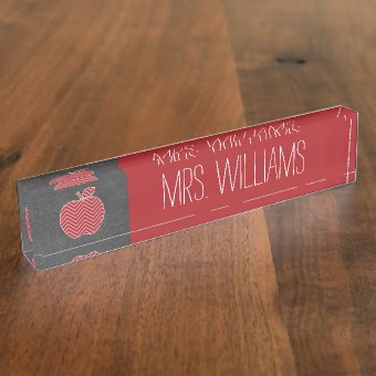 Custom Teacher Apple with Trendy Chevron Pattern Name Plate | Zazzle