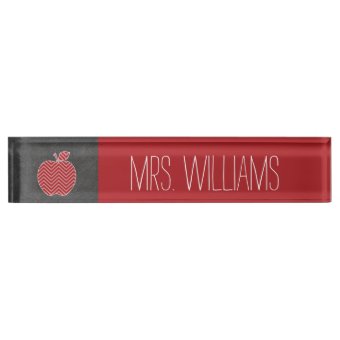Custom Teacher Apple with Trendy Chevron Pattern Name Plate | Zazzle