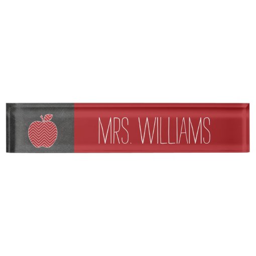 Custom Teacher Apple with Trendy Chevron Pattern Name Plate | Zazzle