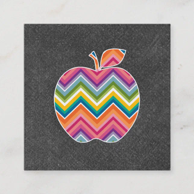 Custom Teacher Apple with Trendy Chevron Pattern Square Business Card ...