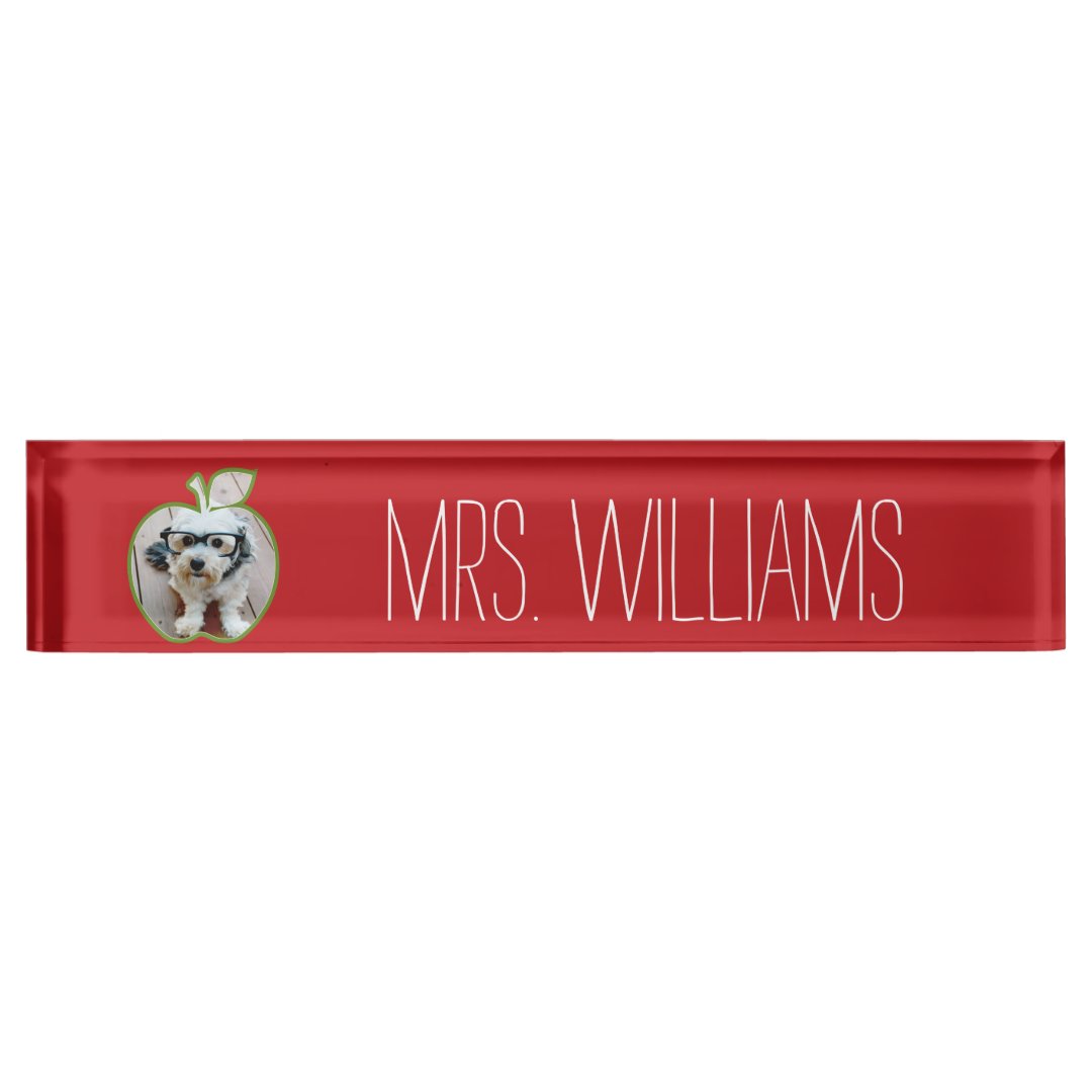 Custom Teacher Apple with Vertical Photo Desk Name Plate | Zazzle