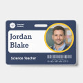 Custom Teacher ID Badge with School Logo - Navy | Zazzle