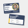 Custom Teacher ID Badge with School Logo - Navy | Zazzle