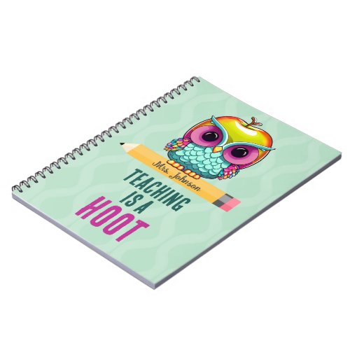 Custom Teacher Name Apple Owl Notebook | Zazzle