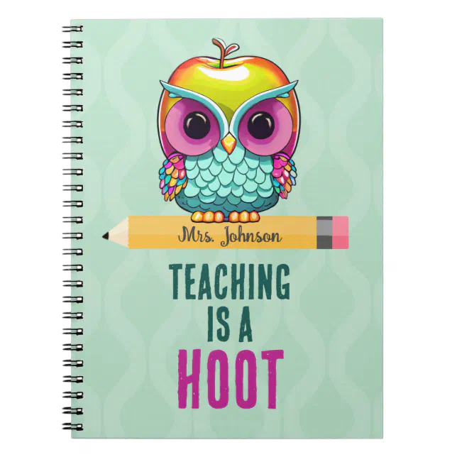 Custom Teacher Name Apple Owl Notebook | Zazzle