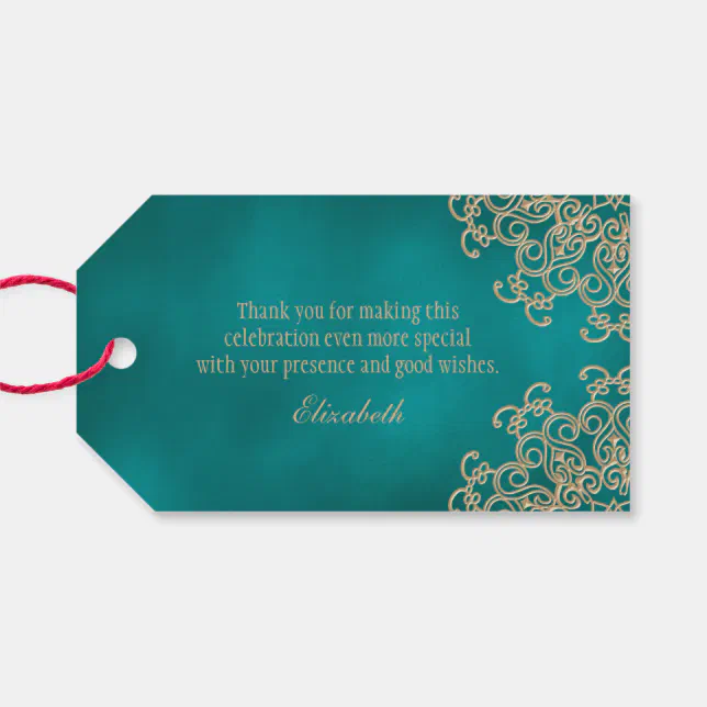 Custom Teal and Gold Indian Style Thank You Gift Tags | Zazzle