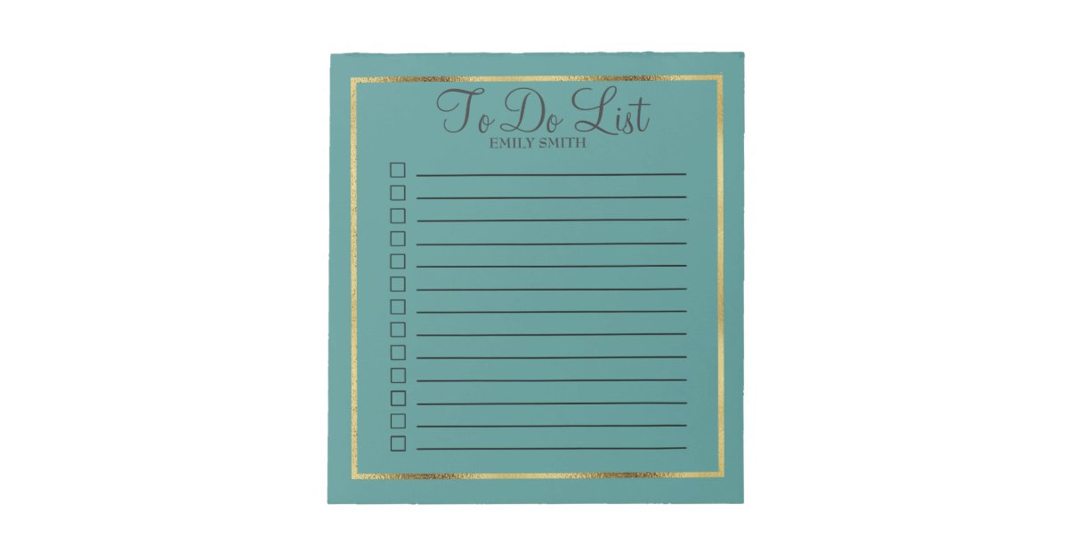 Custom Teal and Gold To Do Notepad | Zazzle