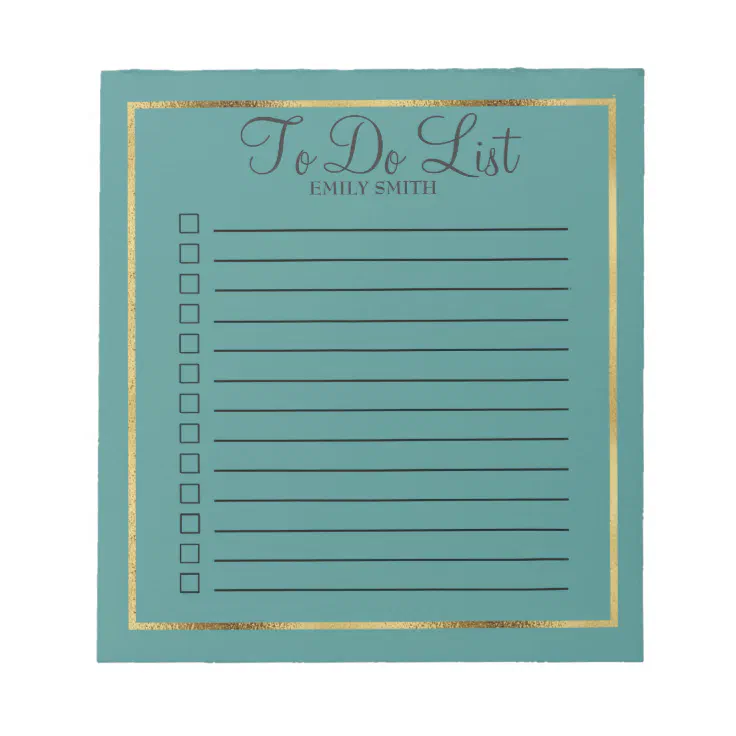 Custom Teal and Gold To Do Notepad | Zazzle