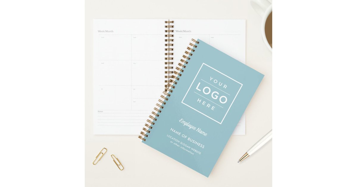 Custom Teal Blue Business Logo and Employee Name Planner | Zazzle