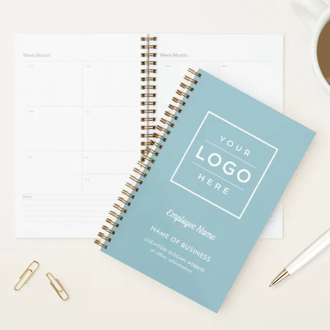 Custom Teal Blue Business Logo and Employee Name Planner | Zazzle