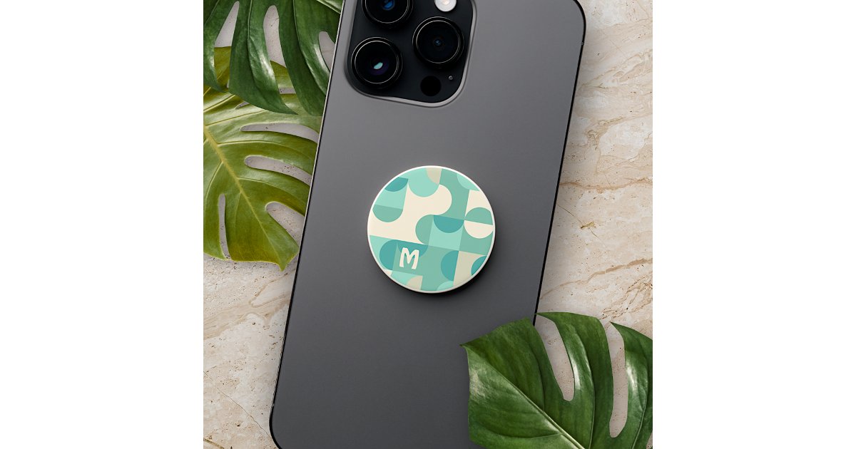 Custom Teal Blue Green Beige Retro Art Pattern PopSocket | Zazzle