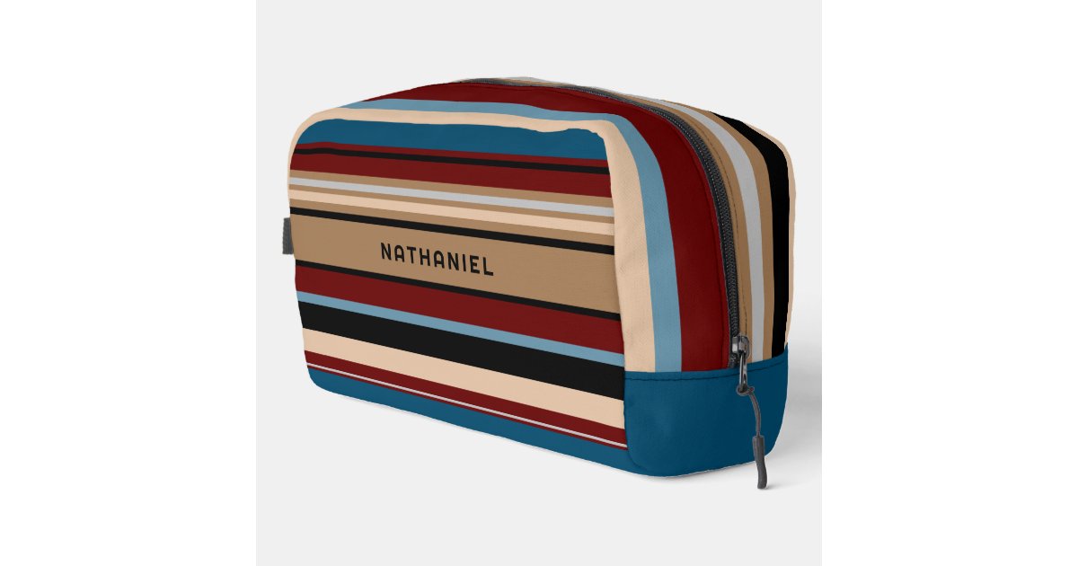 Custom Teal Blue Tan Brown Dark Red Black Stripes Dopp Kit | Zazzle