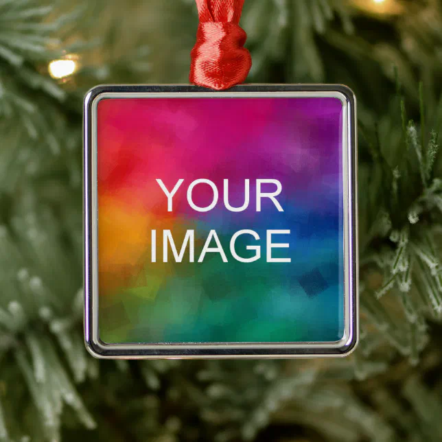 Custom Template Upload Your Photo or Logo Square Metal Ornament | Zazzle
