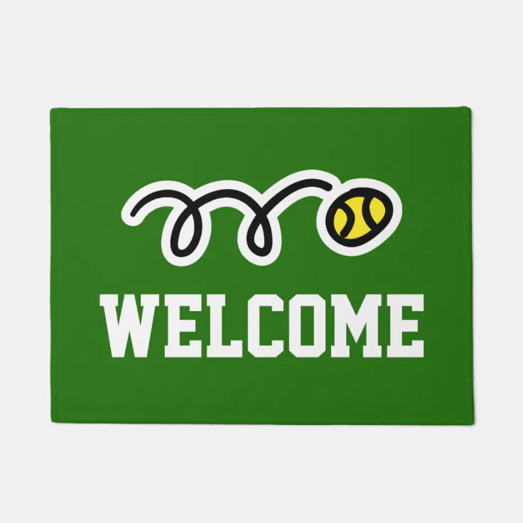Custom tennis ball design welcome doormat | Zazzle