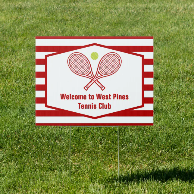 Custom Tennis Country Club Red Striped Yard Sign | Zazzle