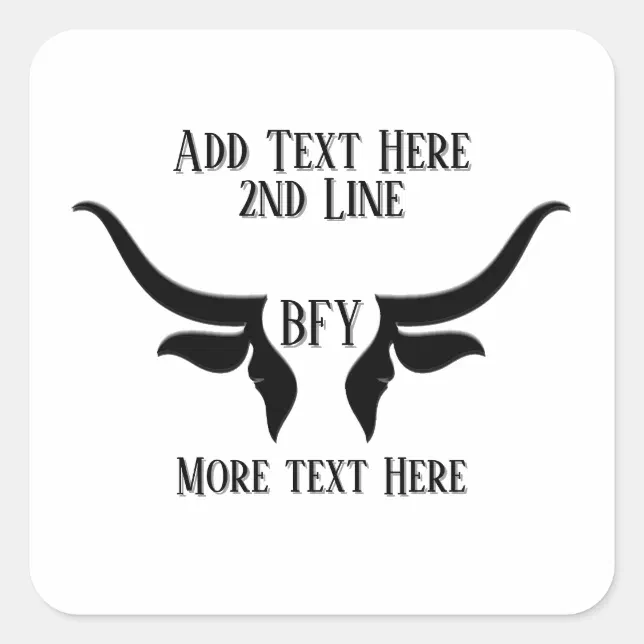 Custom Text and Monogram Bulls Horn Square Sticker | Zazzle