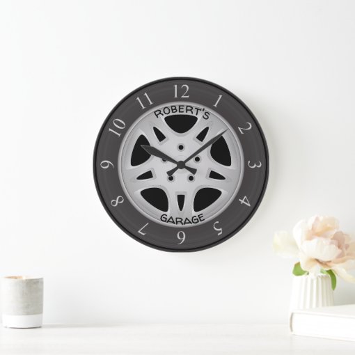 Custom Text Automobile Wheel & Tire Large Clock | Zazzle