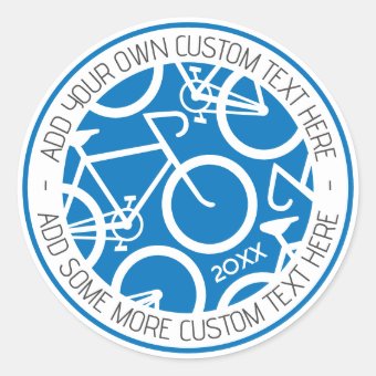 Custom Text Bicycle Blue Classic Round Sticker | Zazzle
