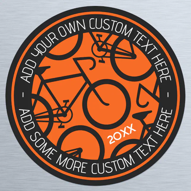 Custom Text Bicycle Orange & Black Classic Round Sticker | Zazzle