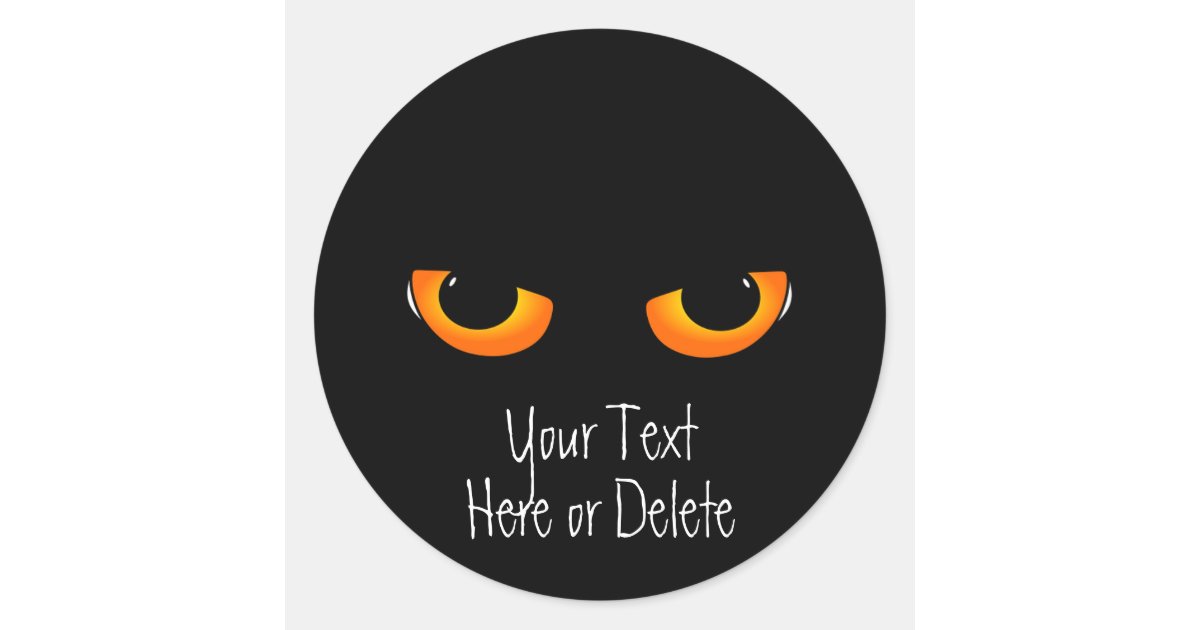 Custom Text Black Kitty Cat Golden Eyes Halloween Classic Round Sticker ...