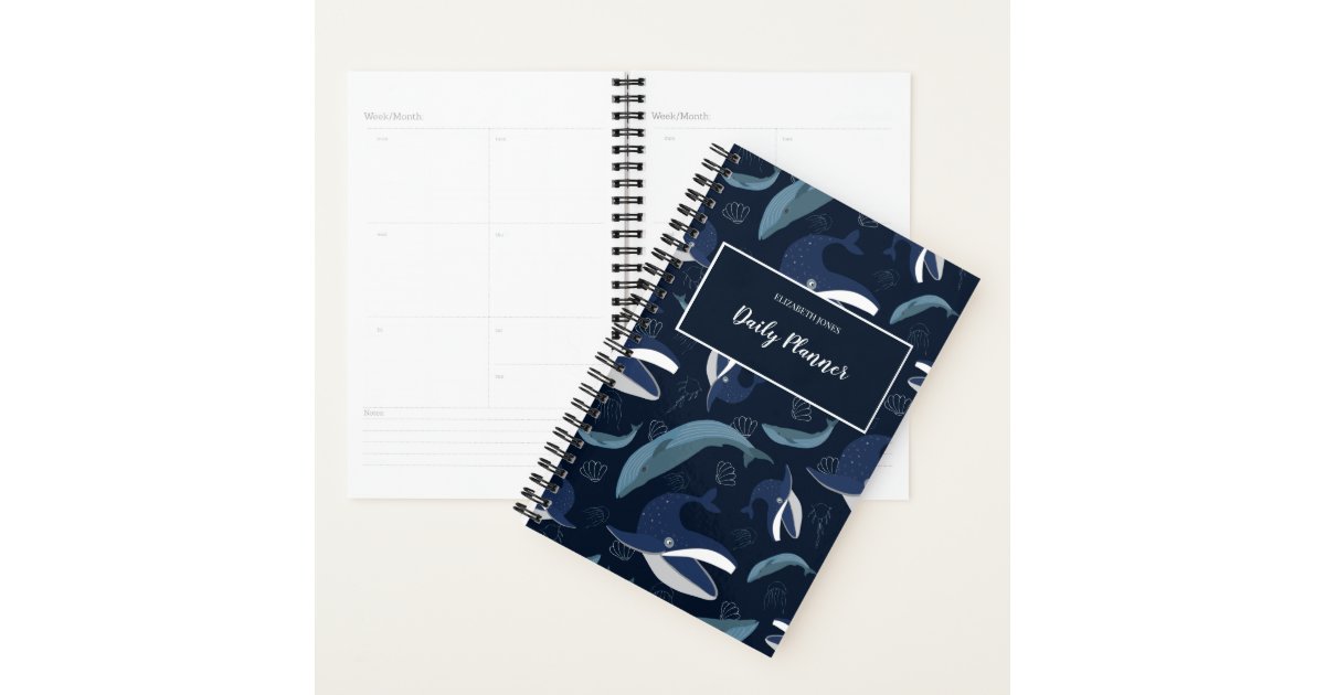 Custom Text Blue Whale Planner | Zazzle