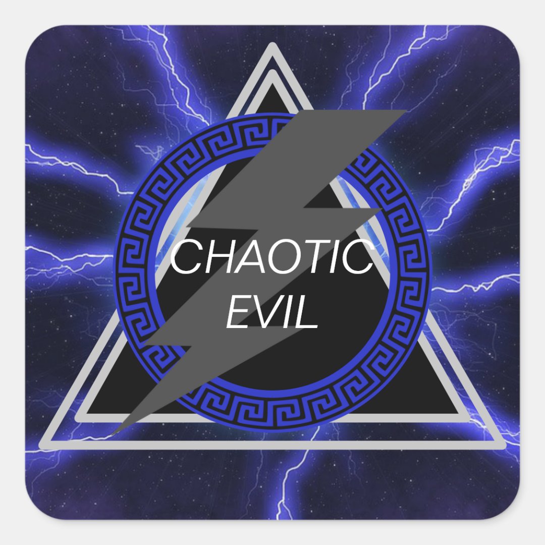 Custom Text Chaotic Evil Alignment Trait Lightning Square Sticker | Zazzle