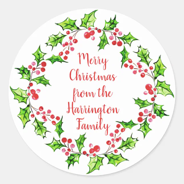 Custom text Christmas Wreath stickers | Zazzle