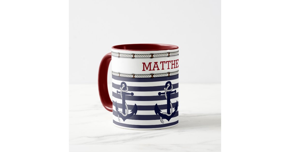 Custom Text Classic Nautical Anchor Motif Mug | Zazzle