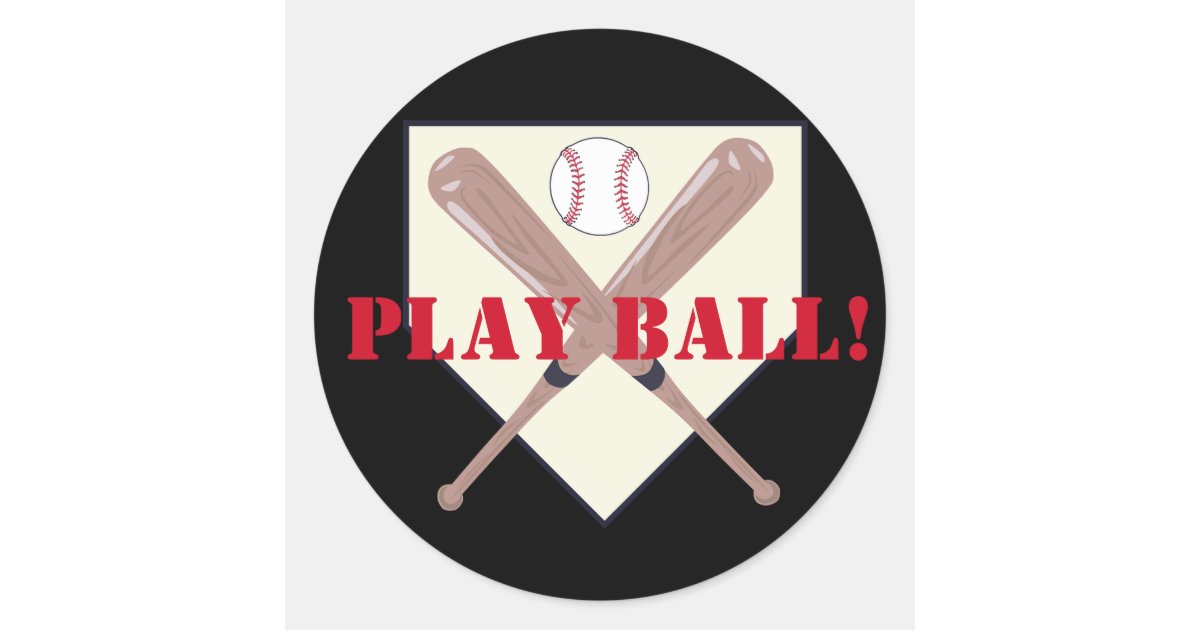 Custom Text/Color Baseball Bats Play Ball Black Classic Round Sticker ...