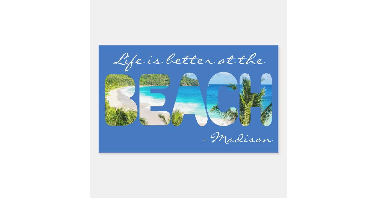 Custom text & color BEACH Rectangular Sticker | Zazzle