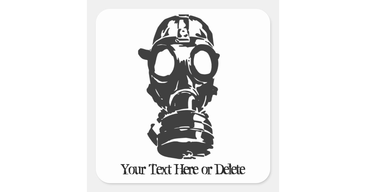 Custom Text/Color Black Retro Gas Mask Respirator Square Sticker | Zazzle