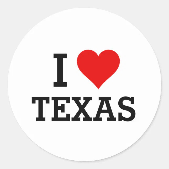 Custom Text & Color Classic I Love Texas Red Heart Classic Round ...