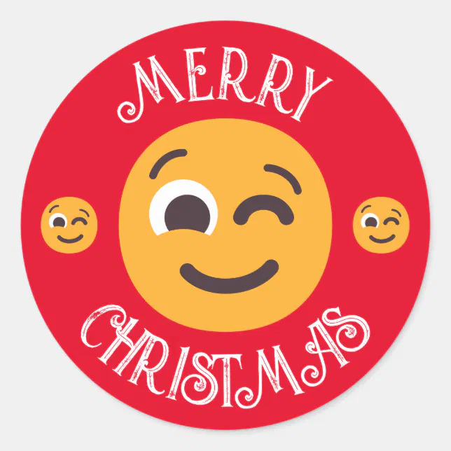 Custom Text & Colors Winking Face Emojis Christmas Classic Round ...