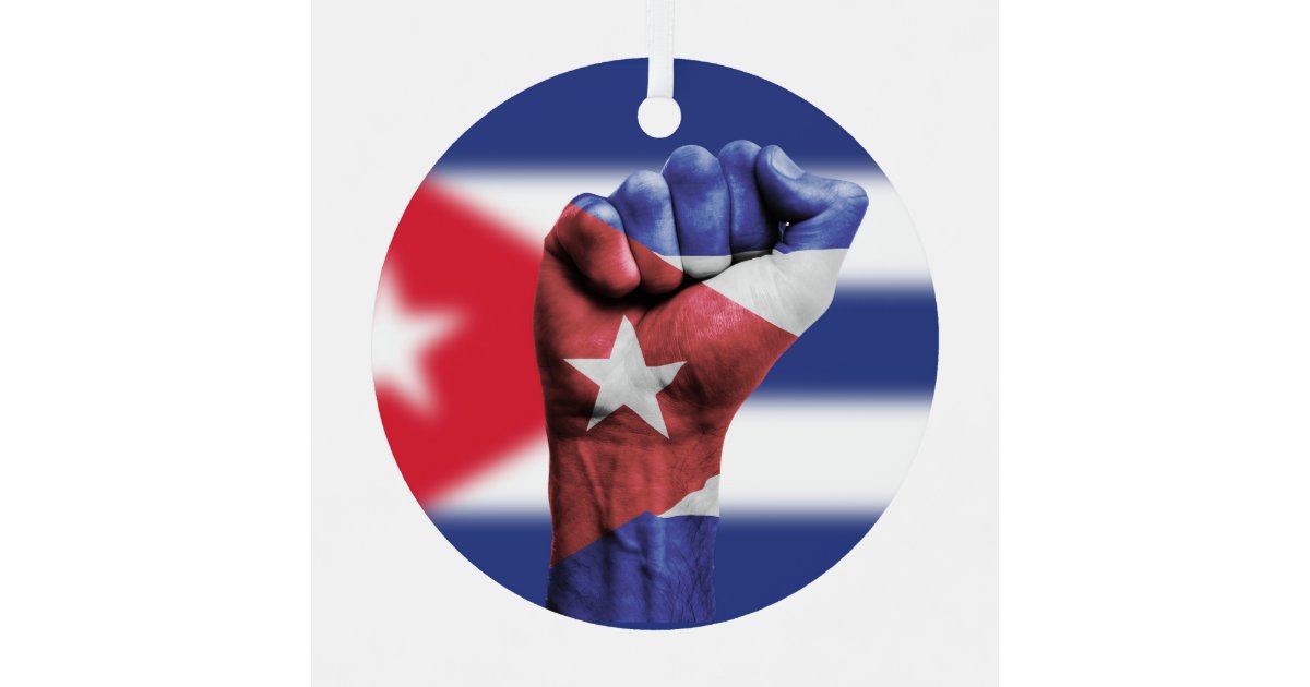 Custom Text Cuba Flag Fist Metal Ornament | Zazzle