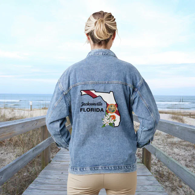 Custom Text Florida Flag & Flower Orange Blossom Denim Jacket | Zazzle