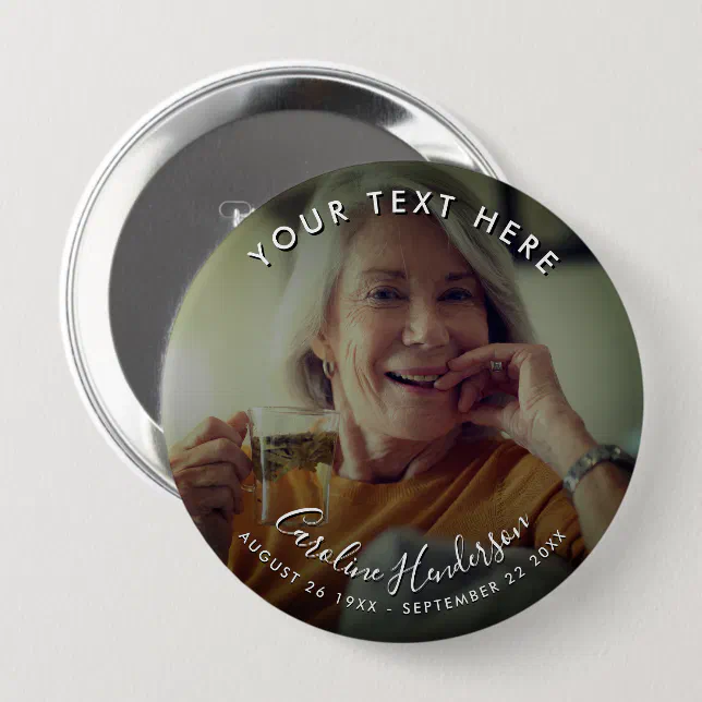 Custom Text Funeral/Memorial Tribute Photo Button | Zazzle
