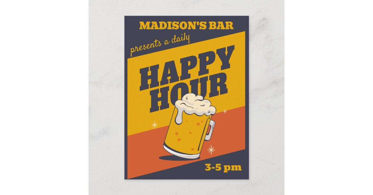 Custom Text Happy Hour Postcard | Zazzle