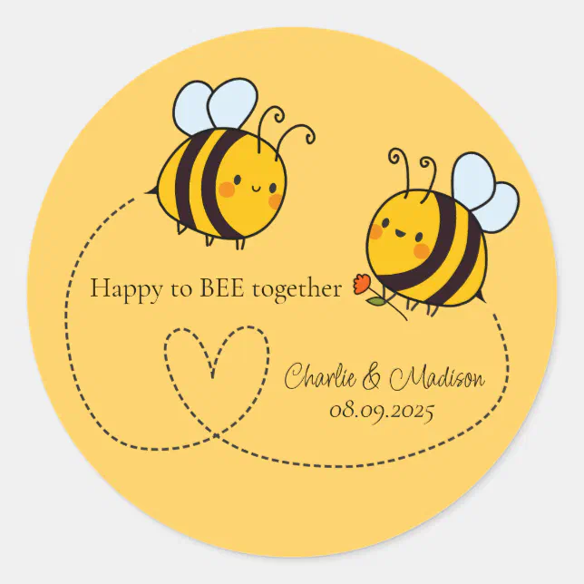 Custom Text Happy Love Bees Classic Round Sticker | Zazzle