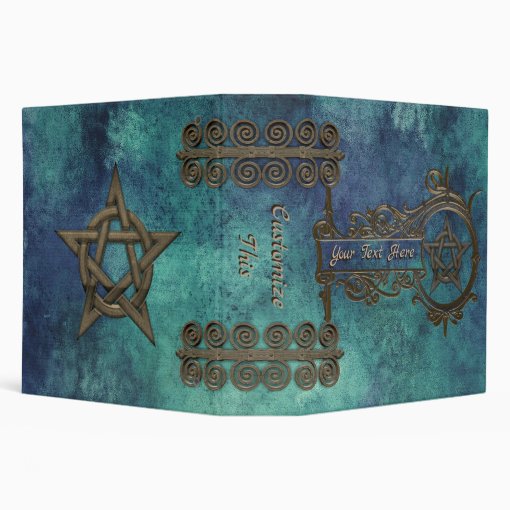 Custom Text Iron Pentacle Swirl Blue Green Shadows 3 Ring Binder | Zazzle