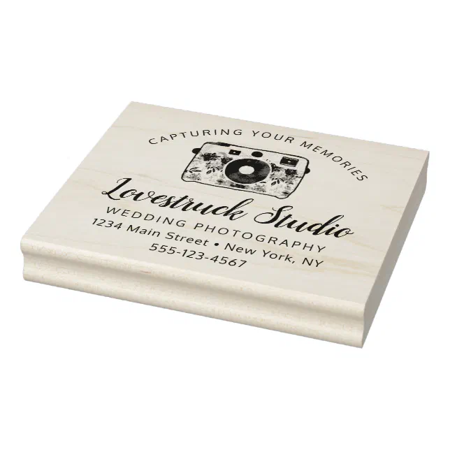Custom Text & Logo Photography Business Camera Rubber Stamp | Zazzle
