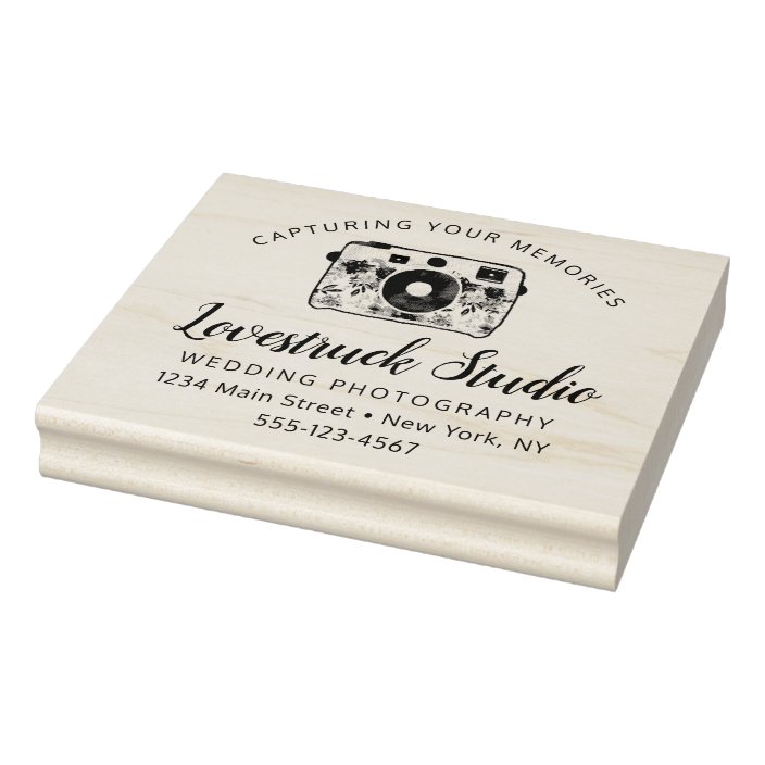 Custom Text & Logo Photography Business Camera Rubber Stamp | Zazzle.com