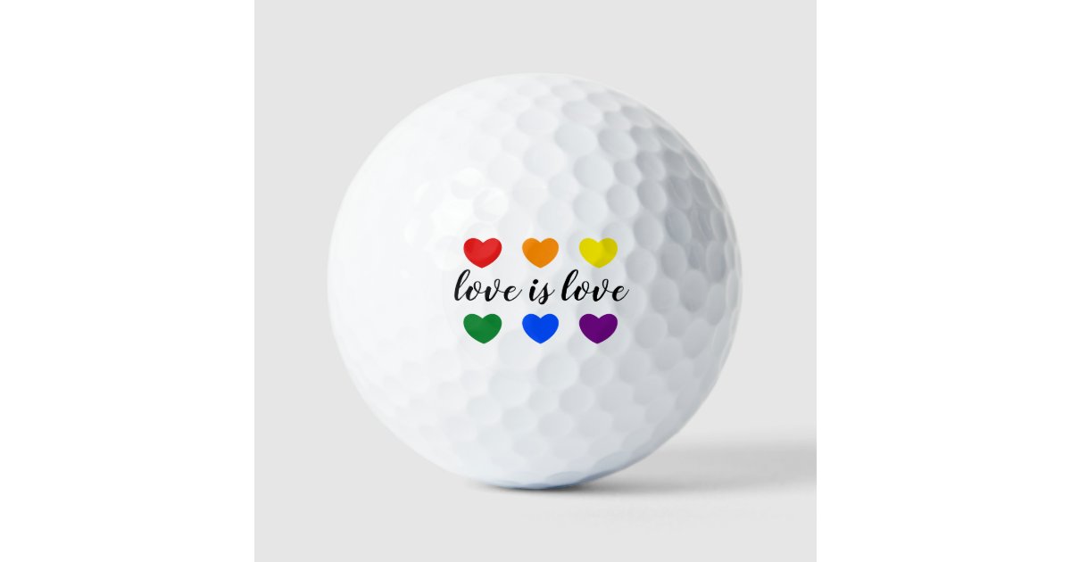 Custom Text Love is Love LGBT Rainbow Color Hearts Golf Balls | Zazzle