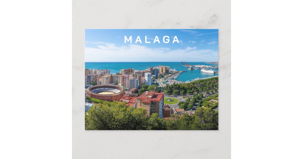 Custom Text Malaga Spain Areal Photograph Postcard | Zazzle