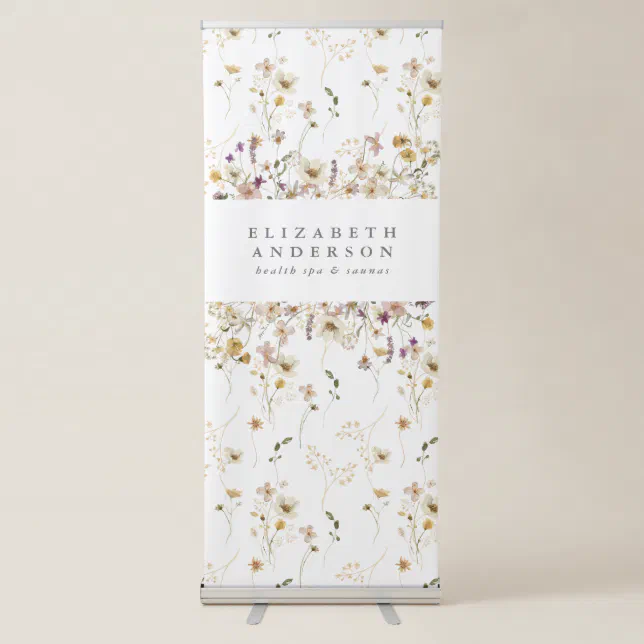 Custom Text Modern Spring Wildflowers Floral Boho Retractable Banner ...