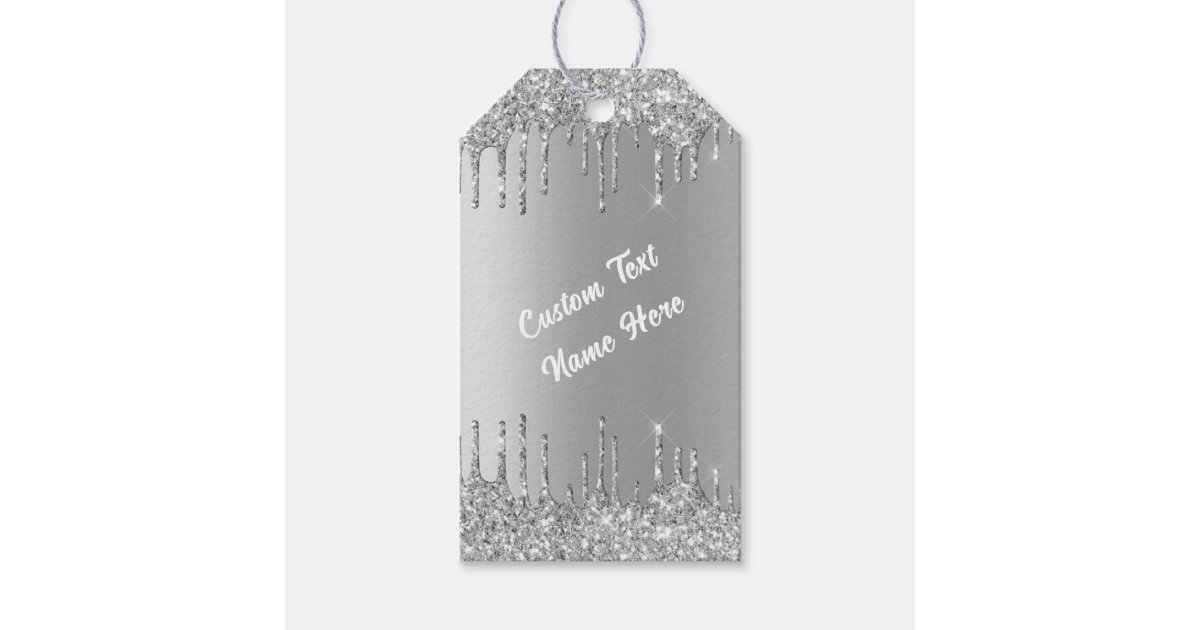 Custom Text Name Silver Glitter Sparkle Gift Tags | Zazzle