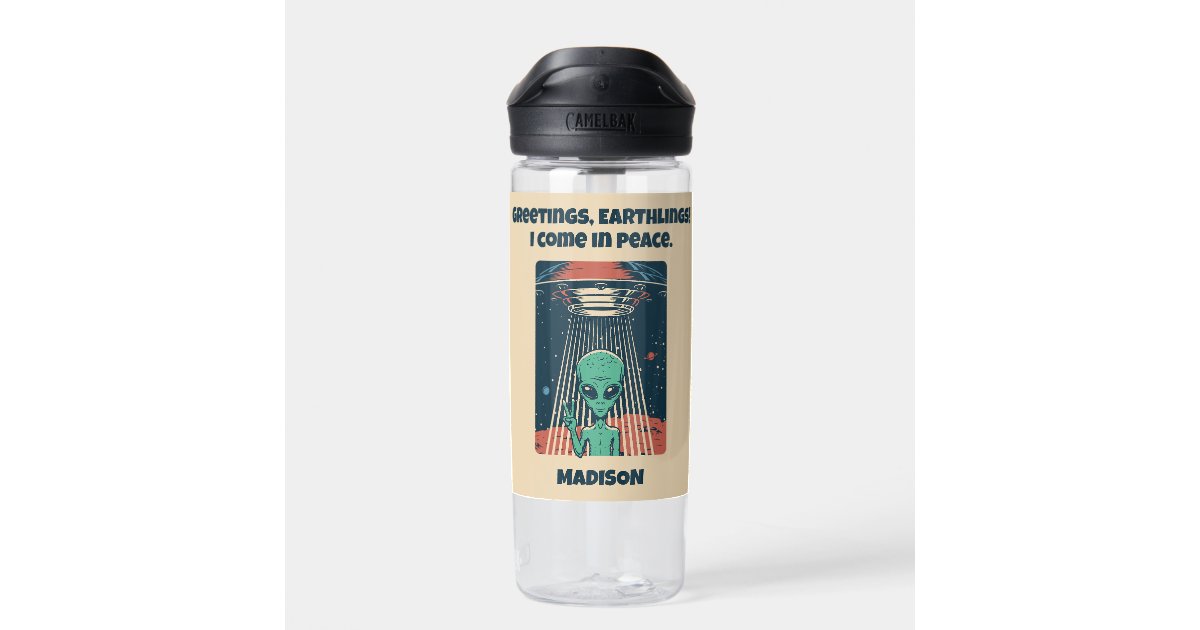 Custom Text & Name UFO Alien Water Bottle | Zazzle