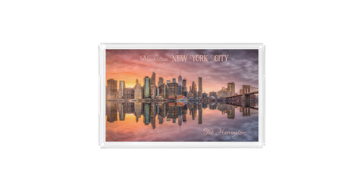 Custom Text New York City Skyline Acrylic Tray | Zazzle
