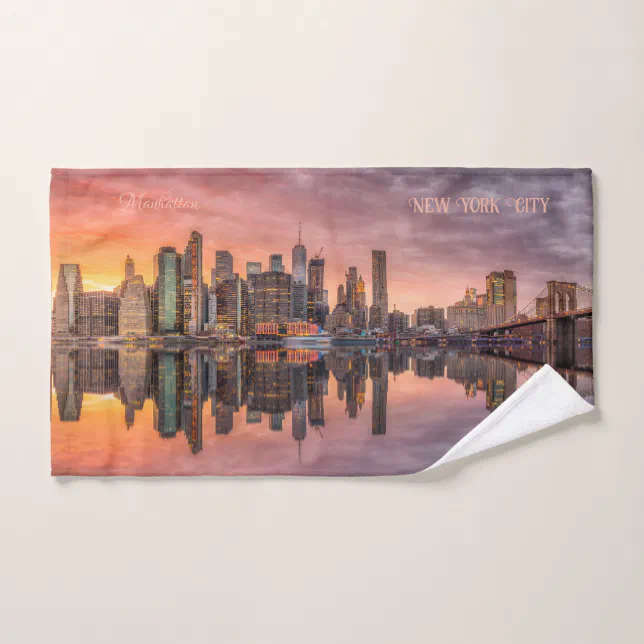 Custom Text New York City Skyline Hand Towel | Zazzle